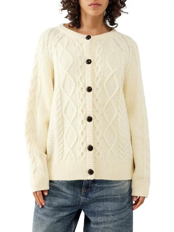 BDG URBAN OUTFITTERS Cable Knit Cardigan With Leather-look Buttons - Cream