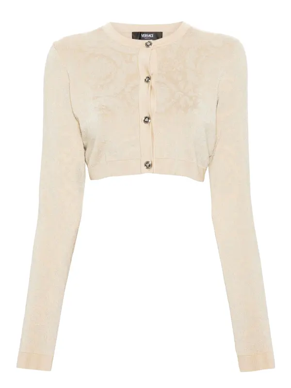 Versace Barocco Texture Cropped Cardigan - Beige