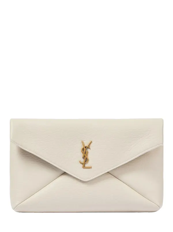 Saint Laurent Cassandre Large Leather Clutch - Neutrals