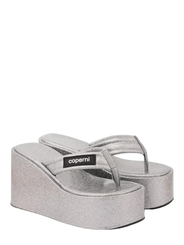 Coperni Glitter Wedge Thong Sandals - Silver