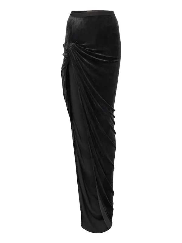Rick Owens Twist Edfu Velvet Maxi Skirt - Black