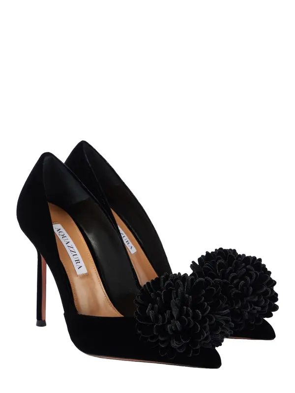 AQUAZZURA Couturier 105 Floral-appliqué Velvet Pumps - Black