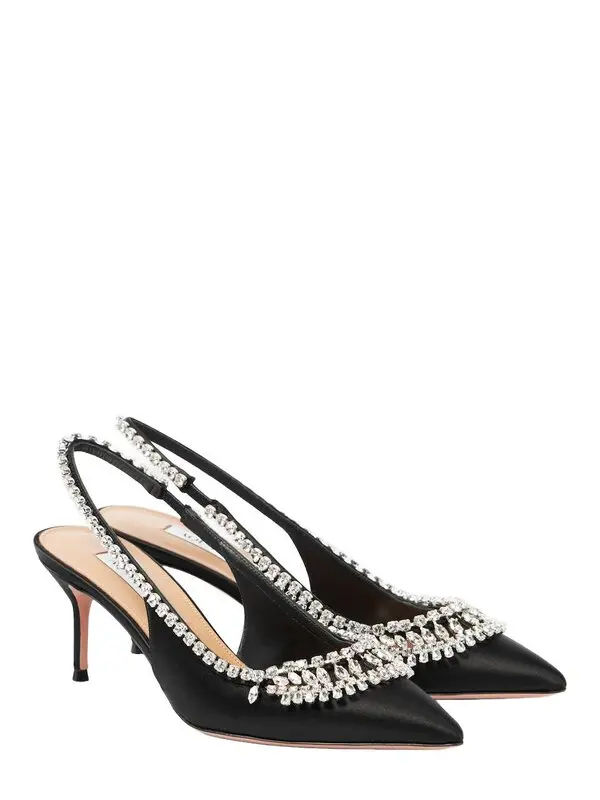 AQUAZZURA Embellished Satin Slingback Pumps - Black