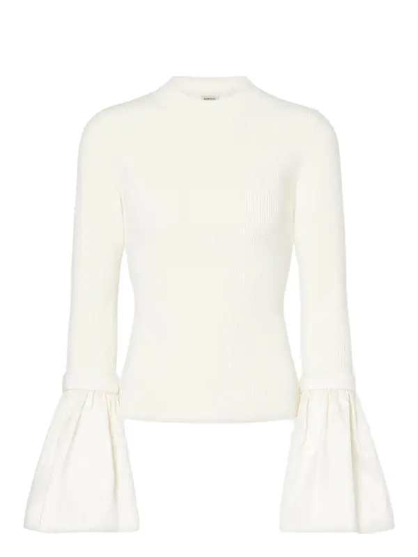 Simkhai Agata Taffeta-trimmed Ribbed-knit Top - White