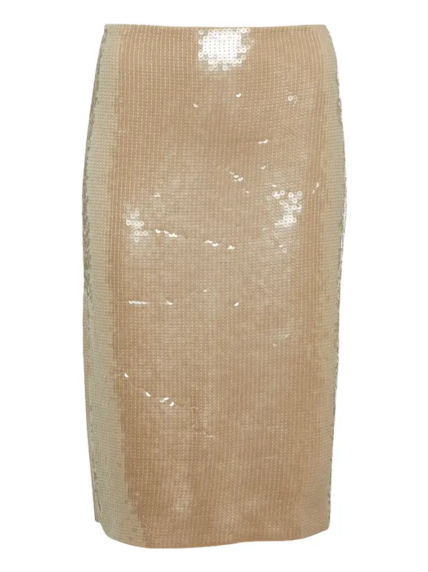 NILI LOTAN Bonne Sequined Midi Skirt - Beige