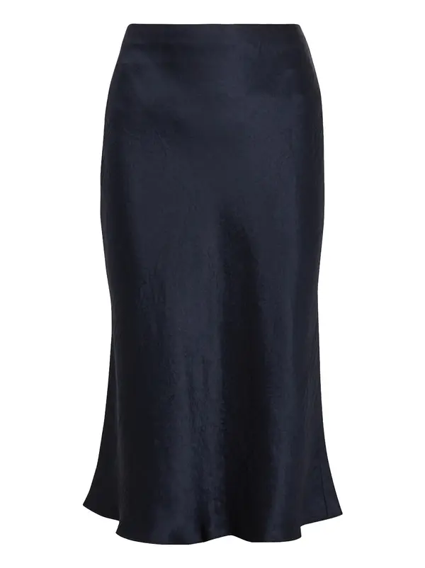 Vince Hammered Satin Midi Skirt - Navy