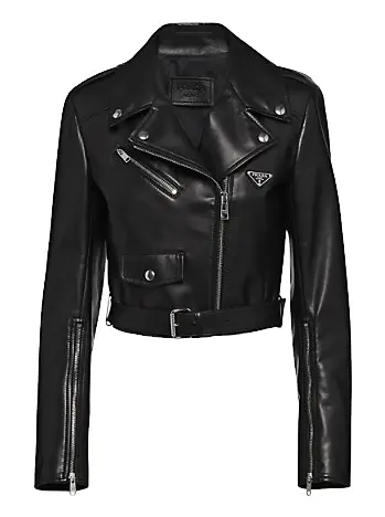 Prada Brand-plaque Cropped Leather Biker Jacket - Black