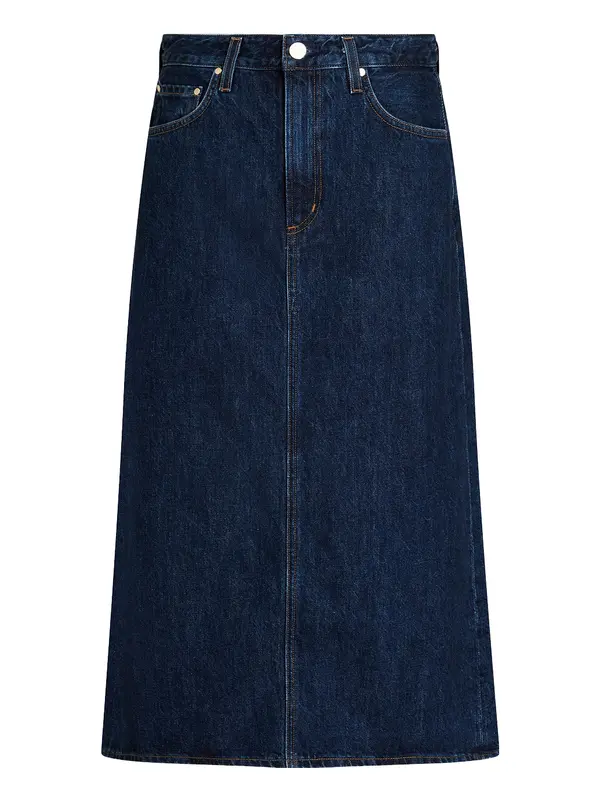 GOLDSIGN Low Slung Denim Midi Skirt - Dark Denim