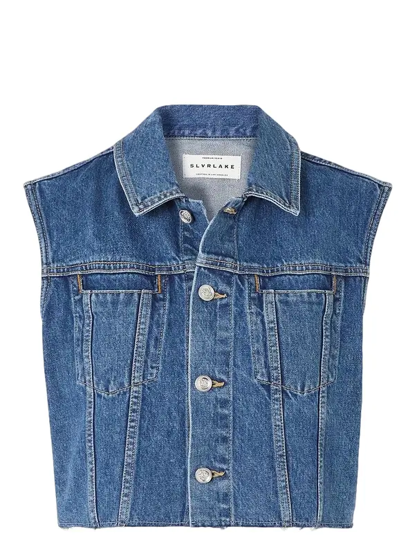 SLVRLAKE Maya Cropped Denim Vest - Mid Denim