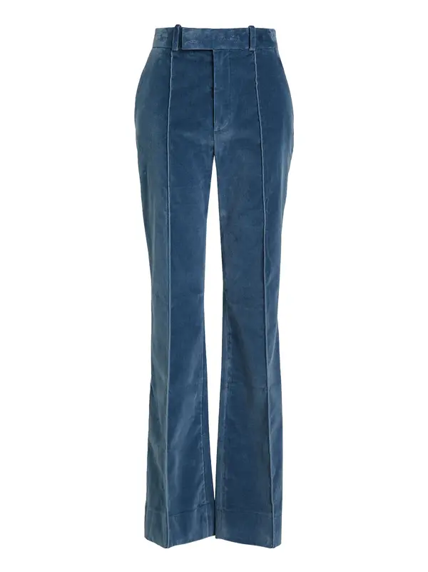 FRAME Slim Stacked Cotton-blend Velvet Straight-leg Pants - Slate Blue