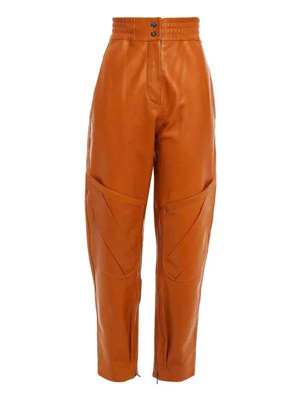 Acne Studios Pleated Tapered Leather Pants - Tan