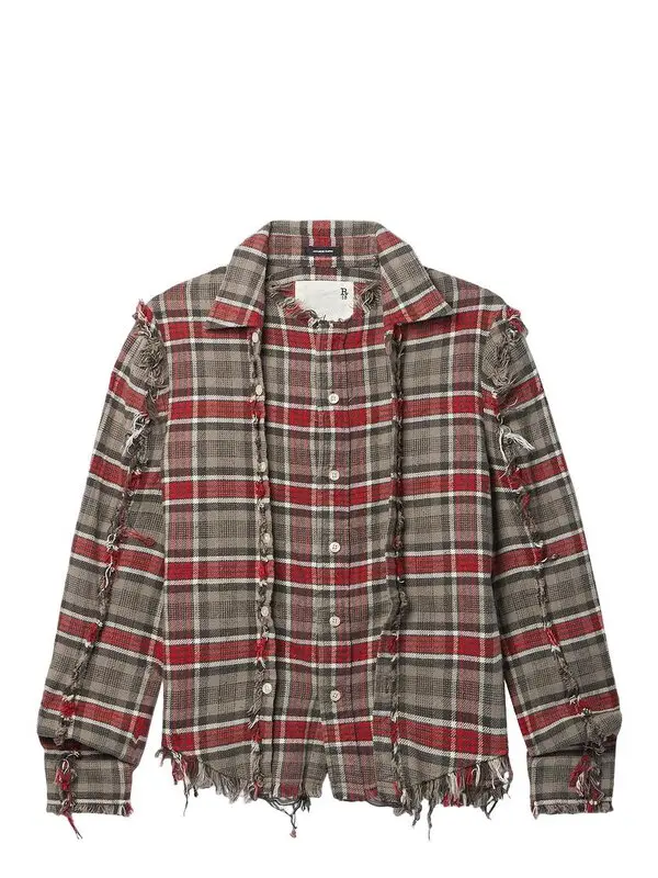 R13 Frayed Checked Cotton-flannel Shirt - Stone