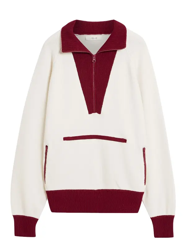 FRAME Two-tone Wool-blend Half-zip Sweater - Ivory