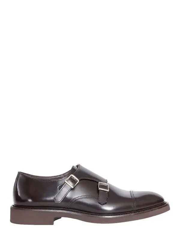 DOUCAL'S Double Buckle Cap Toe Shoes - Brown