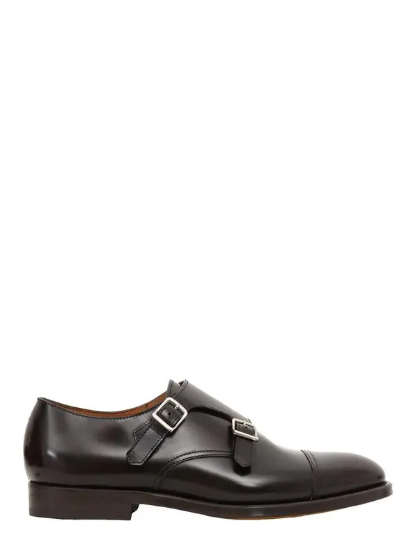 DOUCAL'S Double Buckle Cap Toe Loafers - Brown