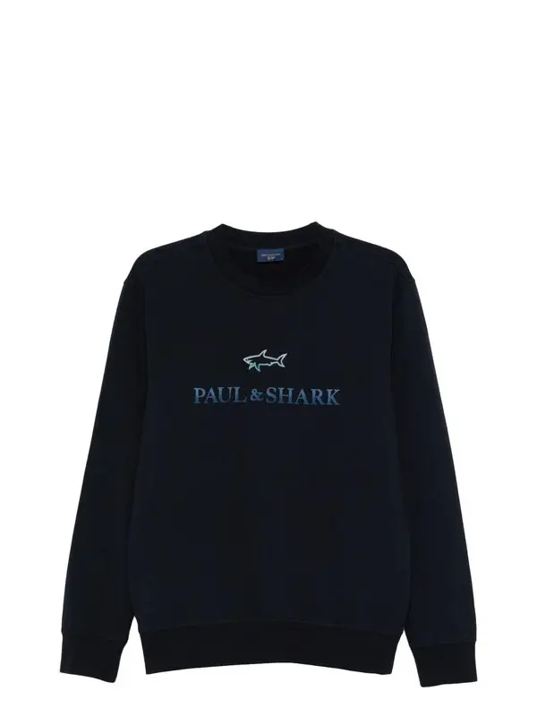 Paul & Shark Flocked Logo Crewneck Sweater - Blue