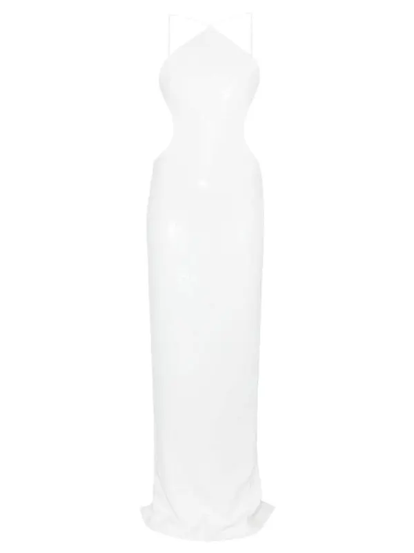 MONOT Sequin Halterneck Maxi Dress - White