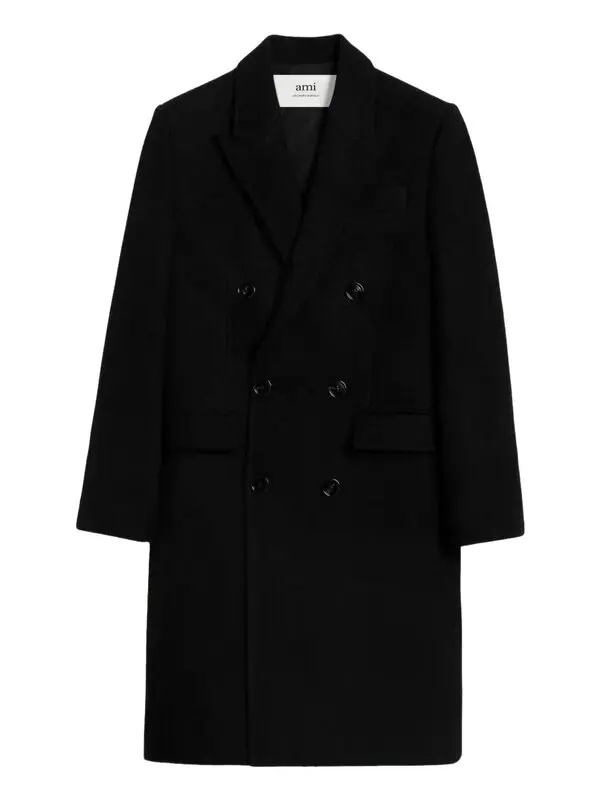 Ami Double-breasted Wool Coat - Black