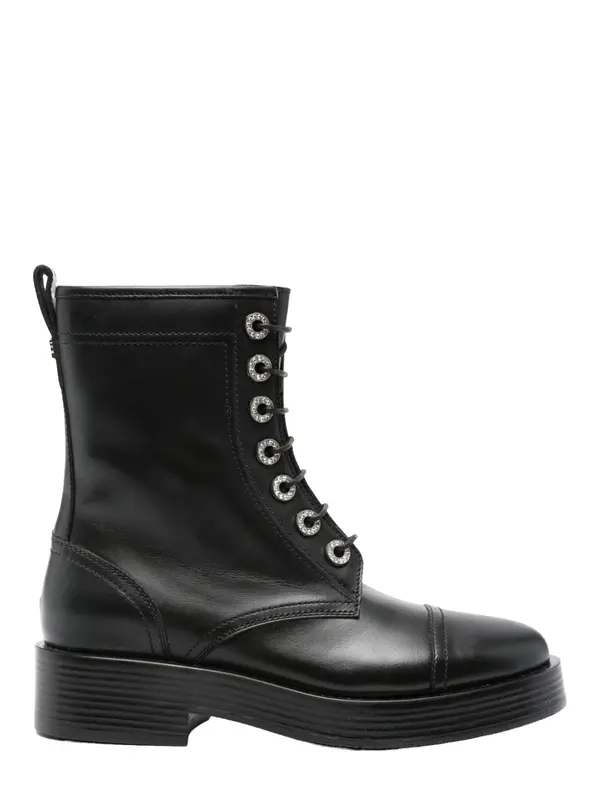 Casadei Leather Combat Boots - Black