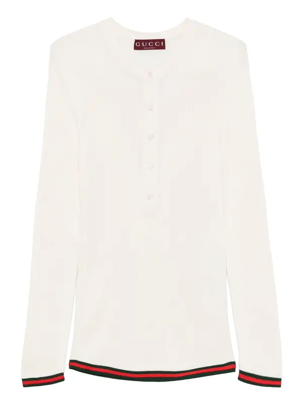 Gucci Ribbed Knit Silk Top - White