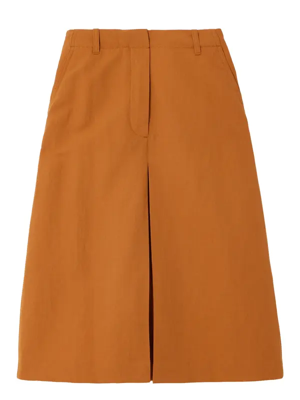 Dries Van Noten Pleated Wool-blend Twill Midi Skirt - Orange