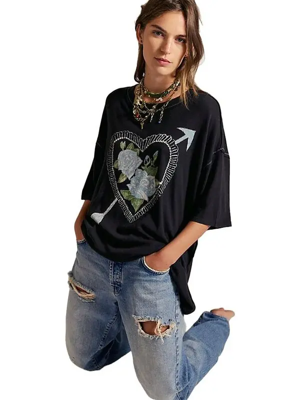 Free People We The Free Love Rose Tee - Black
