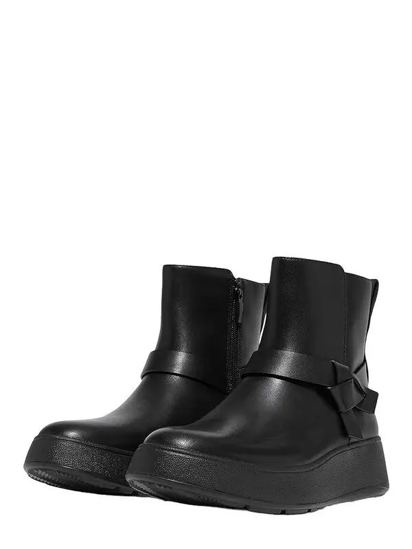 Fitflop F-mode Folded-knot Leather Flatform Ankle Boots - Black