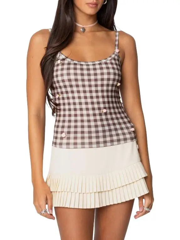 EDIKTED Flower Field Gingham Camisole - Black Mix