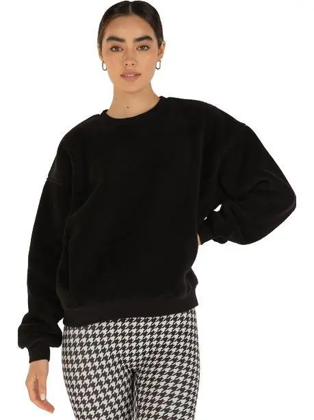 REBODY Teddy Micro Fleece Lined Sweatshirt - Black