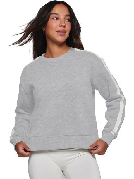 REBODY Sideline Fleece Crewneck Sweatshirt - Heather Grey/white