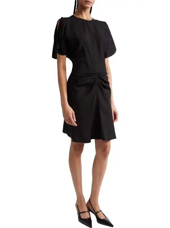 Victoria Beckham Ruched Mini Dress With Puff Sleeves - Black