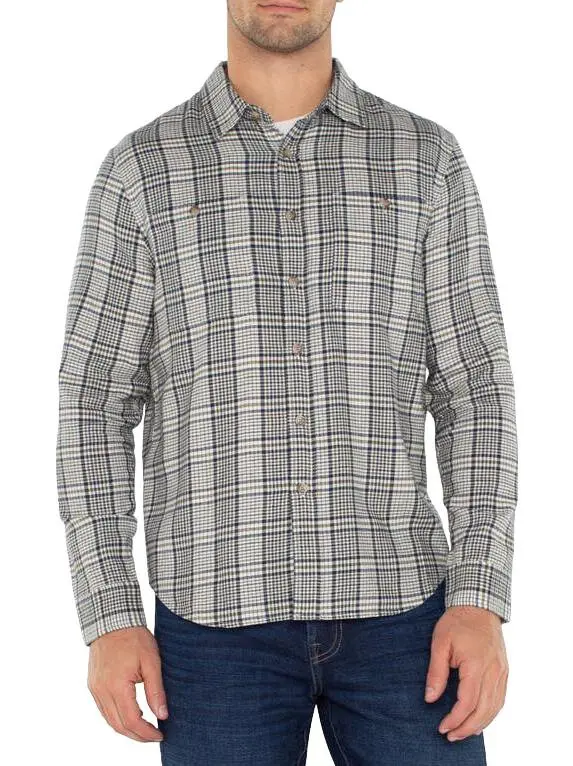 LIVERPOOL Plaid Double Pocket Button-up Shirt - Ivory Navy Olive