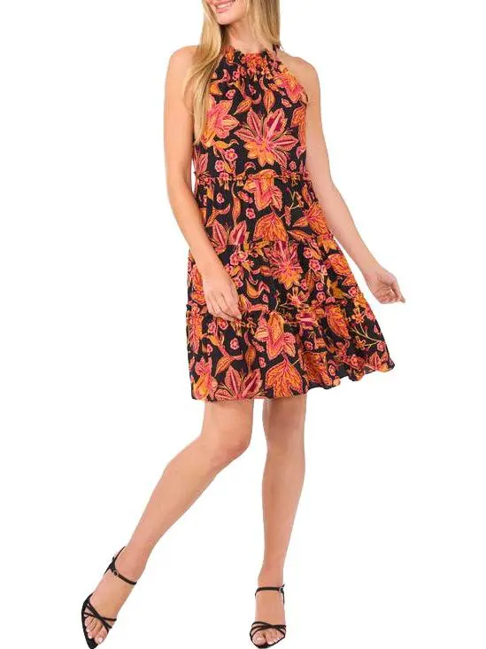 CECE DUPRAZ Floral Tiered Trapeze Dress - Rich Black