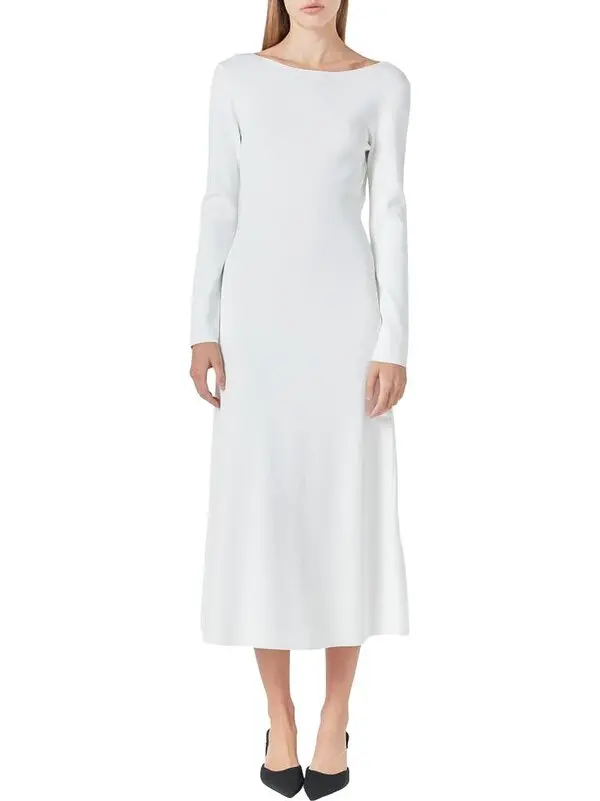 Endless Rose Open Back Long Sleeve Midi Sweater Dress - Cream