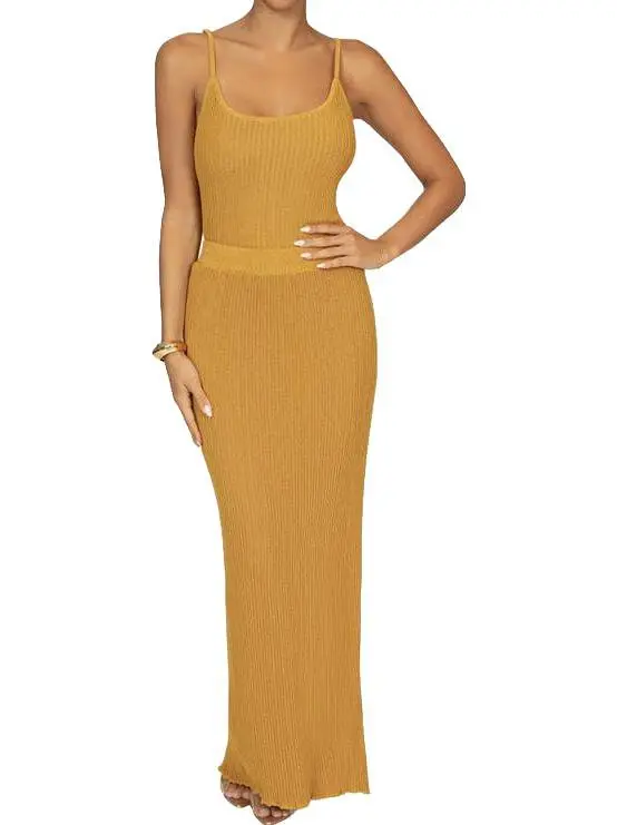 JLUXLABEL Serena Metallic Rib Knit Set - Yellow
