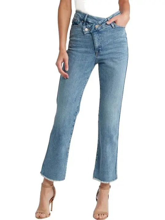 Good American Good Curve Crossover Waist Straight Leg Jeans - Indigo709