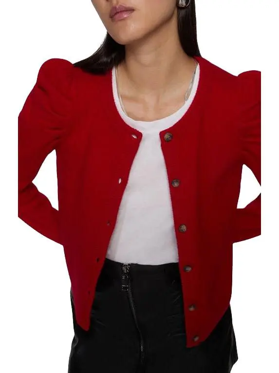 Rebecca Minkoff Janine Puff Shoulder Wool Cardigan - Lipstick