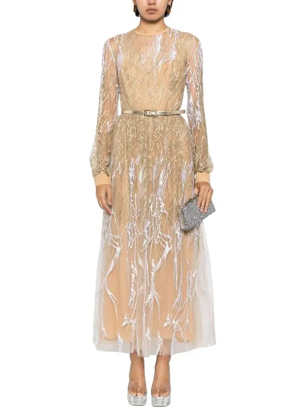 Elie Saab Arboreal Midi Gown - Gold