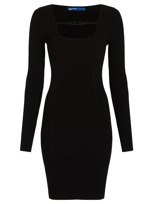 Karl Lagerfeld Square-neck Ribbed Knit Dress - Black