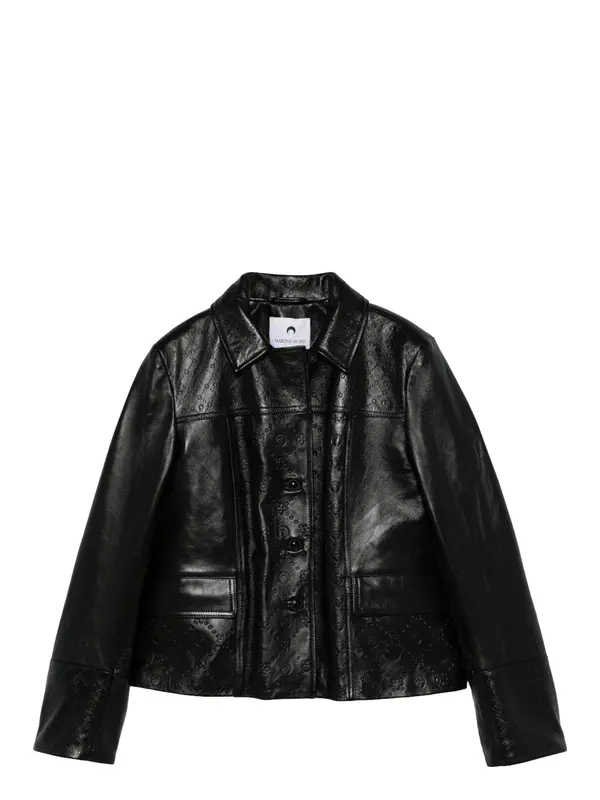 MARINE SERRE Moonogram-embossed Leather Jacket - Black