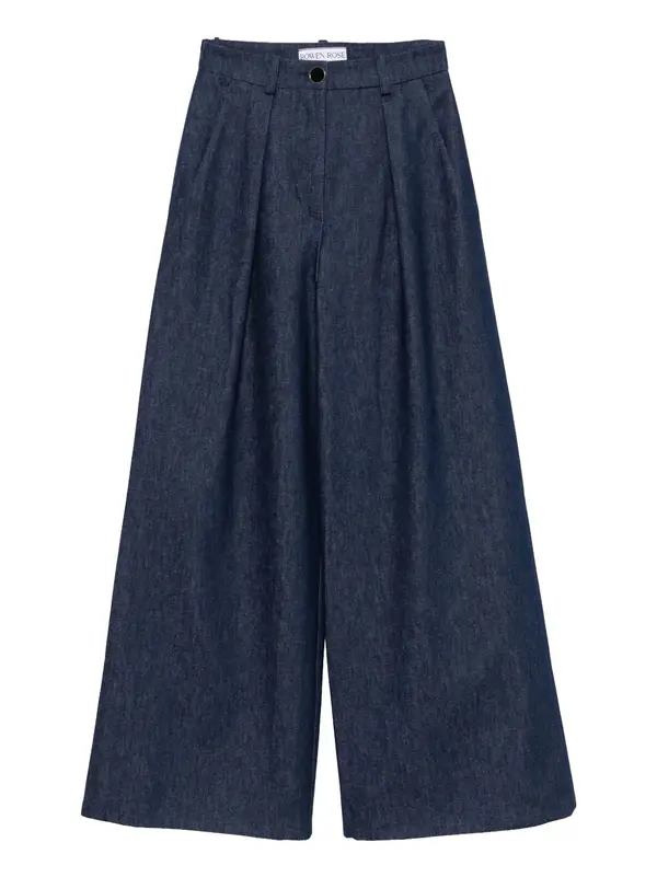 ROWEN ROSE Pleat-detail Wide Leg Jeans - Blue