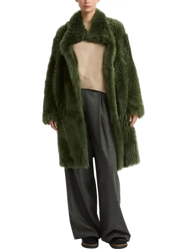 YVES SALOMON Belted Lambskin Coat - Green
