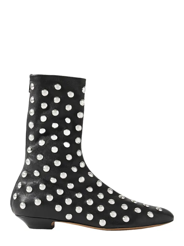 Khaite Studded Leather Ankle Boots - Black