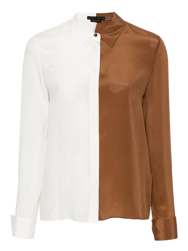 Alice + Olivia Colour-block Silk Chiffon Crepe Shirt - White