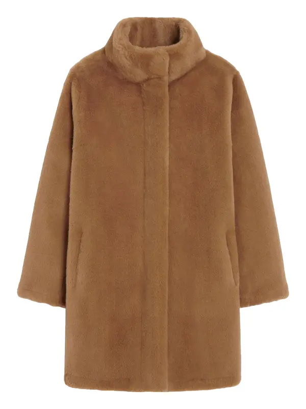 Apparis High-neck Faux Fur Coat - Brown