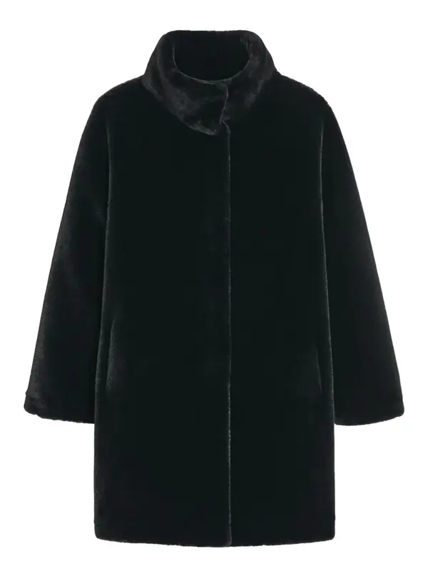 Apparis High-neck Faux Fur Coat - Black
