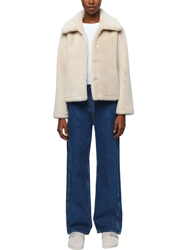 Apparis Wide-collar Faux Fur Cropped Jacket - Neutrals