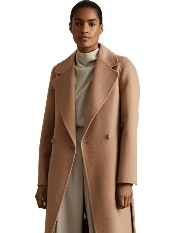 REISS Lucia Wool Blend Double-breasted Coat - Light Camel