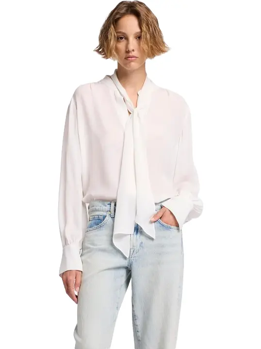 7 For All Mankind Silk Bow Shirt - White