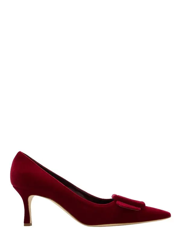 Manolo Blahnik Maysale Velvet Buckle Pumps - Dark Red